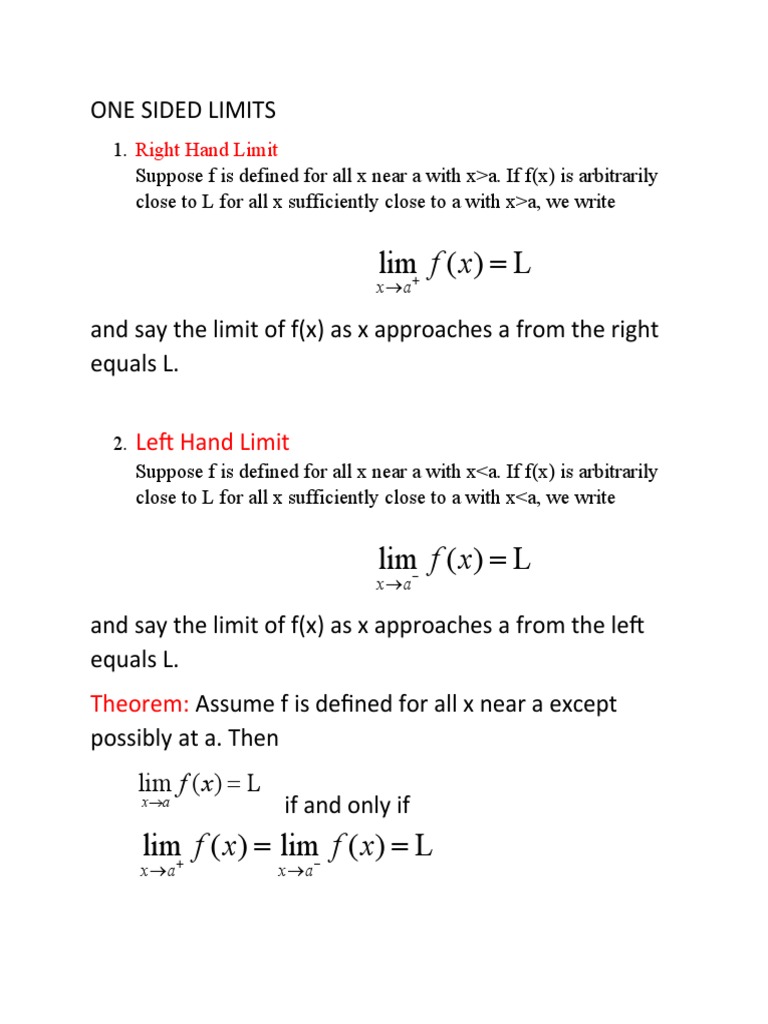 One Sided Limits | PDF