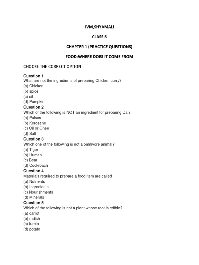 Class 6 MCQ PDF | Download Free PDF | Foods | Food And Drink