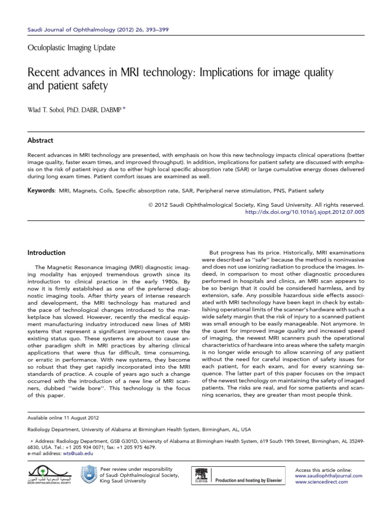 Recent Advances in MRI Technology Implications For | PDF | Magnetic ...