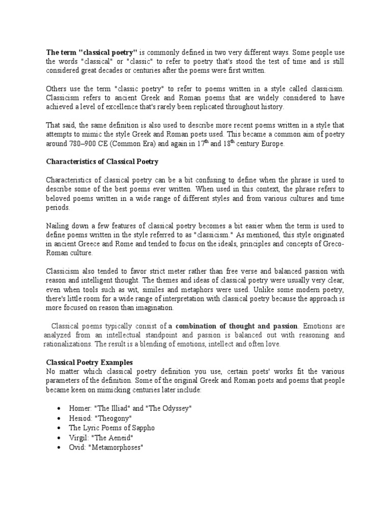 Classical Poetry and Its Features | PDF | Poetry | Alexander Pope