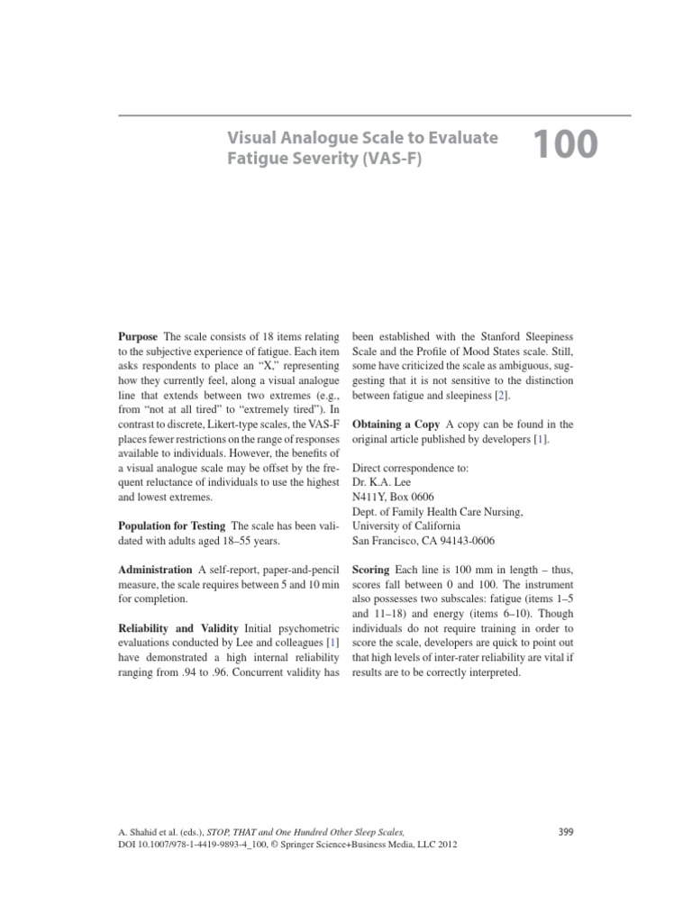 Visual Analogue Scale To Evaluate Fatigue Severity (VAS-F) | PDF ...