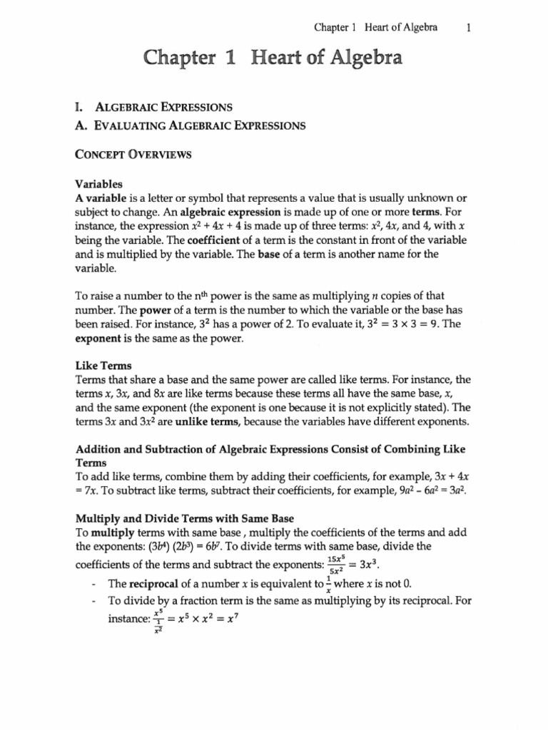 Chapter 1 - Heart of Algebra | PDF | Inequality (Mathematics) | Equations