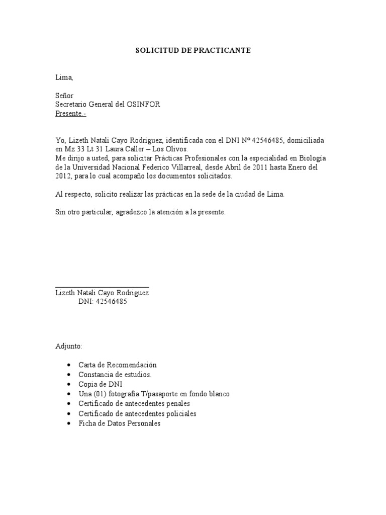 Solicitud de Practicante | PDF