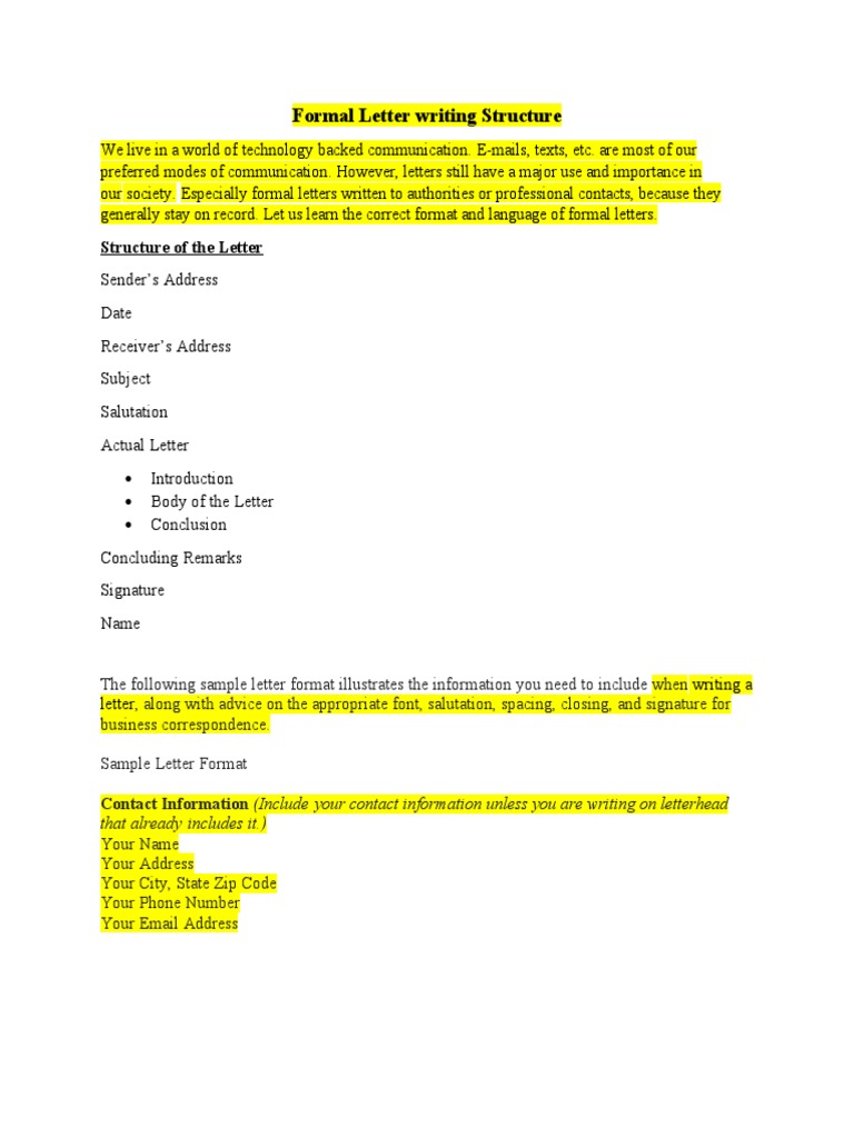 Formal Letter Writing Structure | PDF | Written Communication ...
