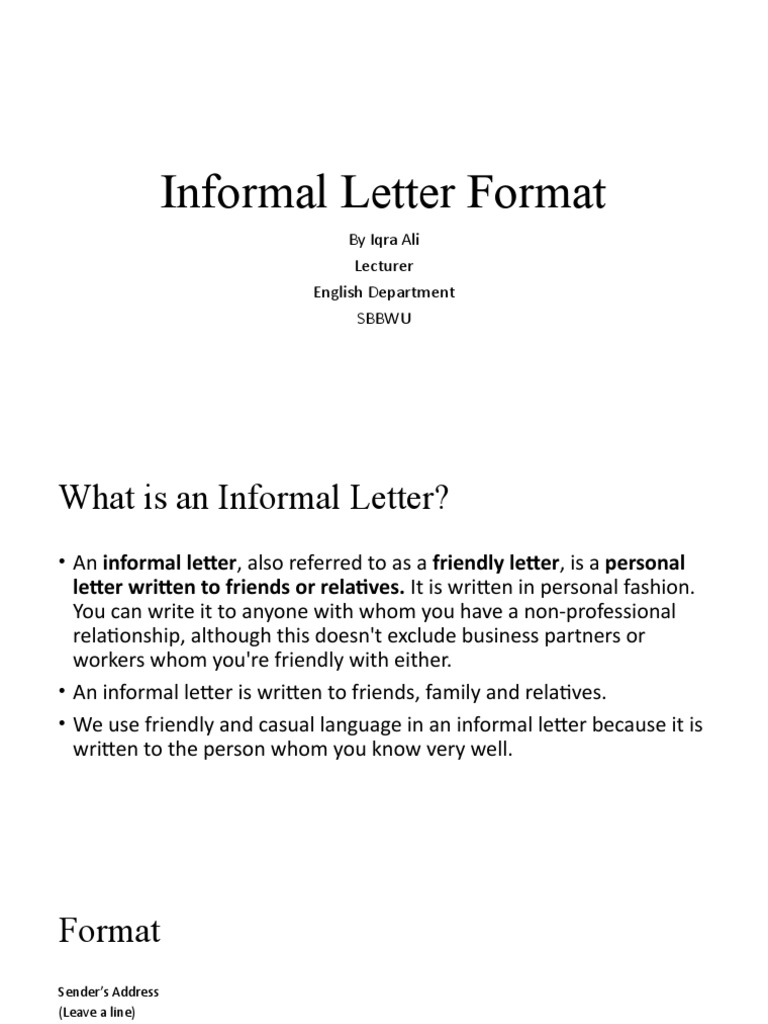 Informal Letter Format | PDF | Communication | Psychological Concepts