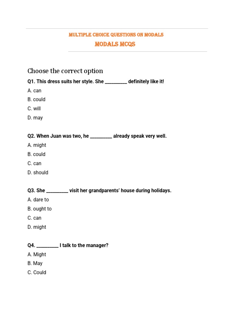 Modals MCQS | Download Free PDF | Multiple Choice