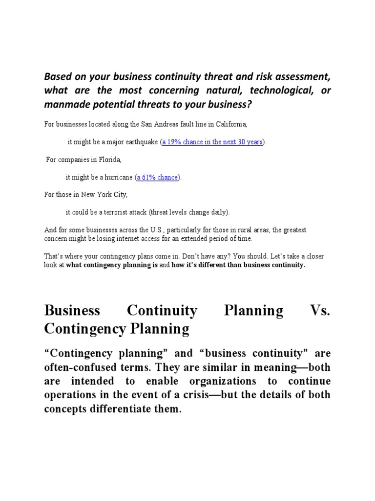 Business Continuity vs Contingency Planning: Key Differences | PDF ...