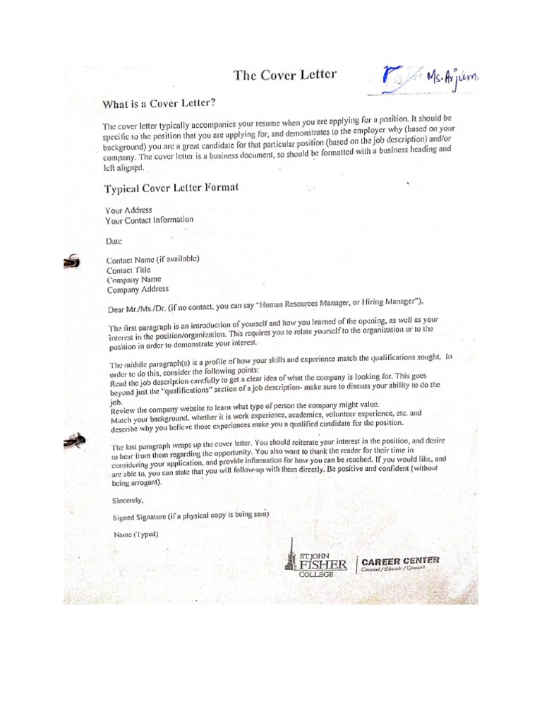 Signed Cover Letter