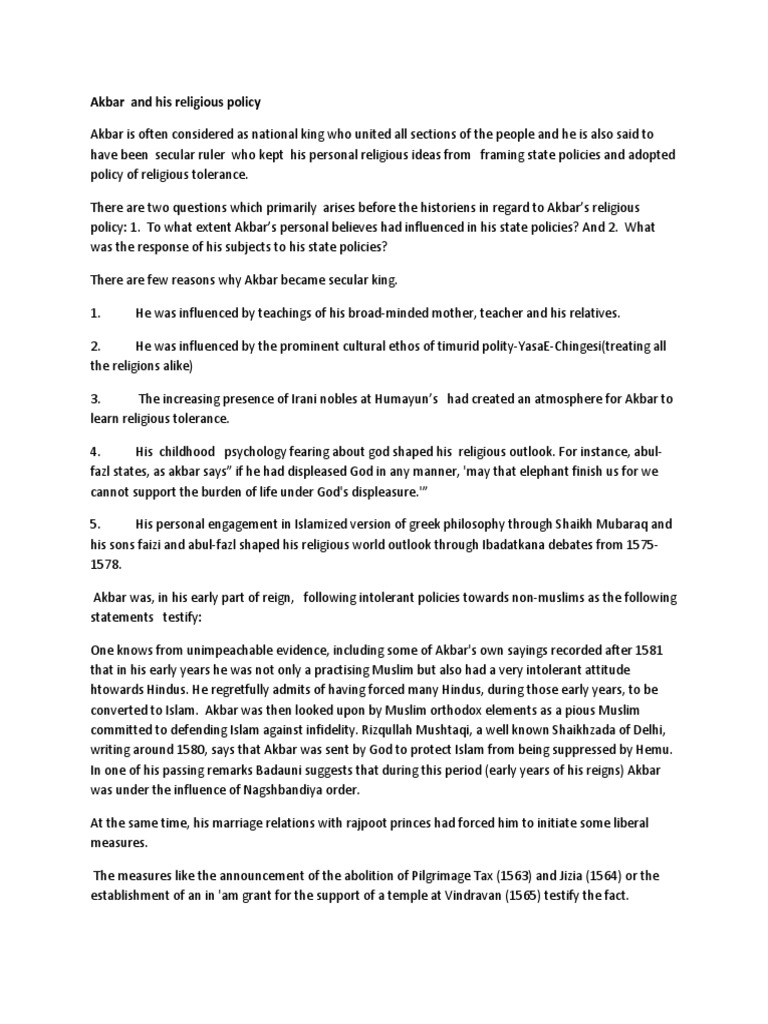 Akbar and His Religious Policy | PDF | Social Science | Religion ...