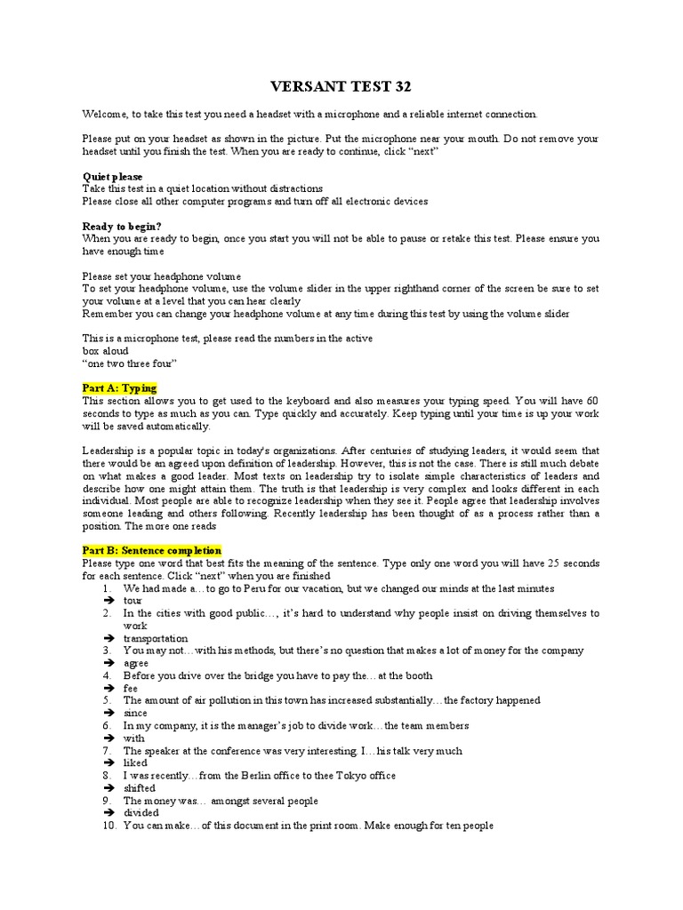 Versant Test 32 | PDF | Headphones | Leadership
