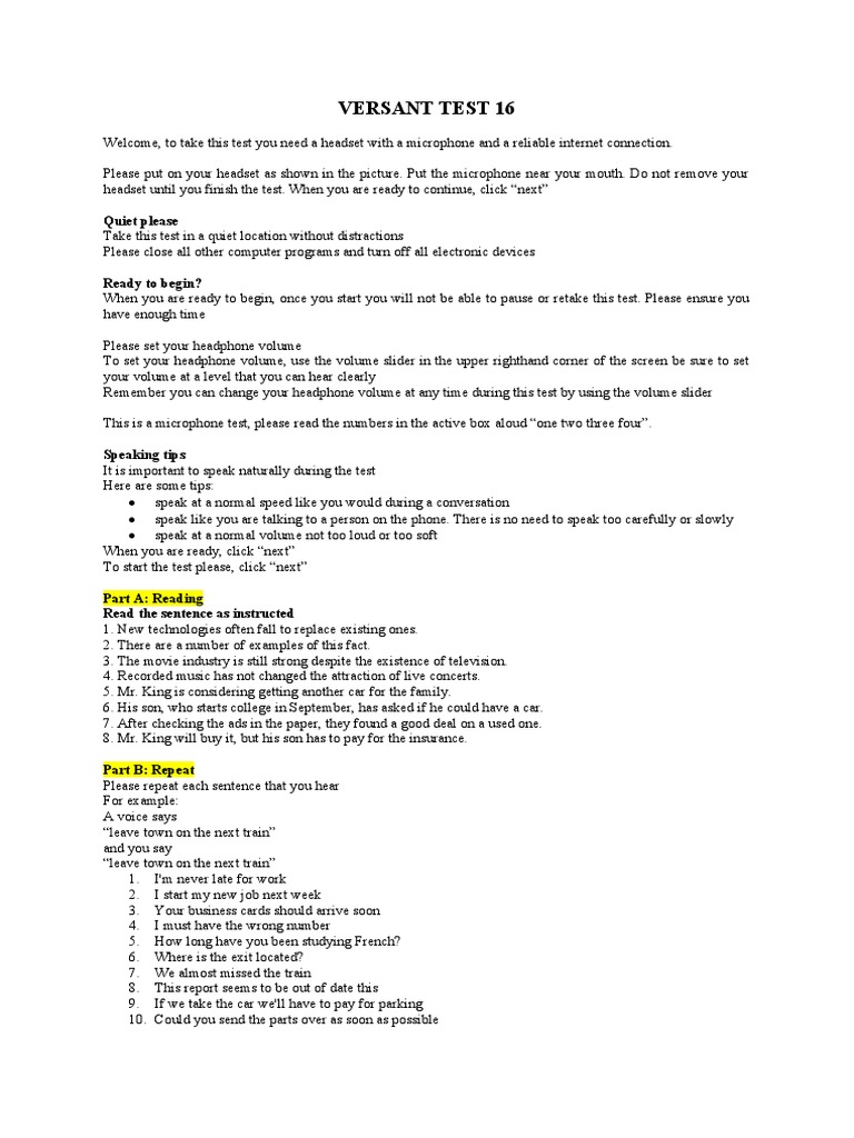 Versant Test 16: Quiet Please | Download Free PDF | Headphones