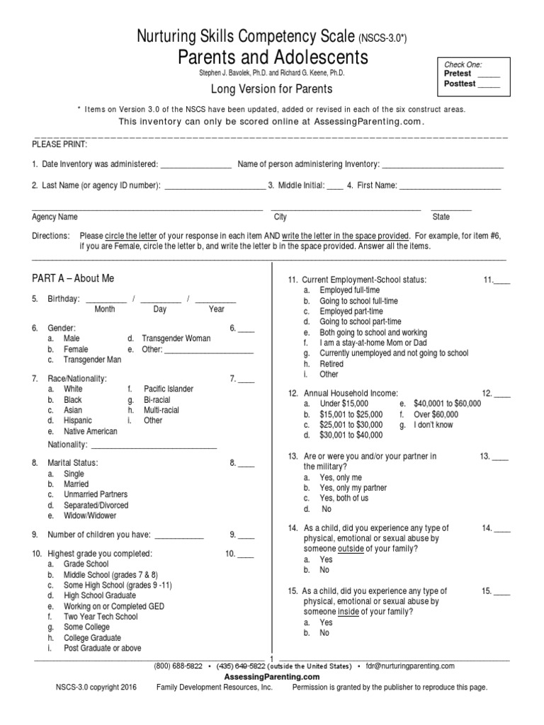Parents and Adolescents: Nurturing Skills Competency Scale | PDF ...