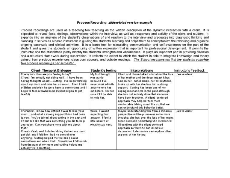Process Recording Example | PDF | Applied Psychology | Psychology