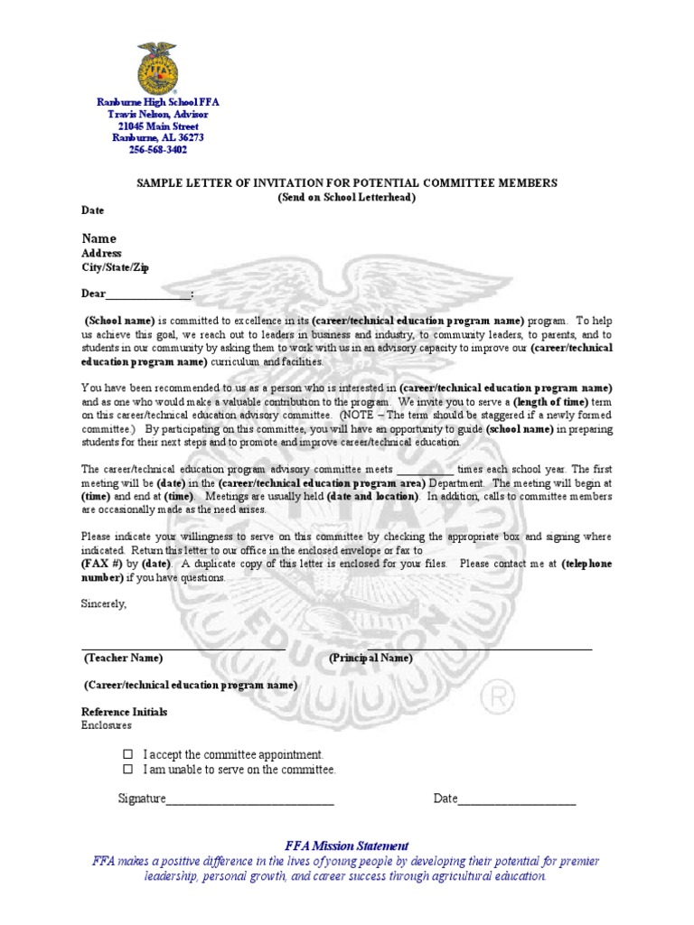 Letter To Potential Advisory Committee Member Sample | PDF
