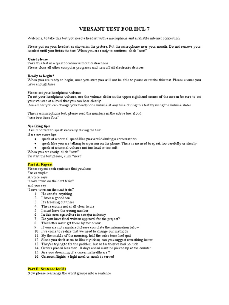 Versant Test For HCL 7 | PDF | Headphones