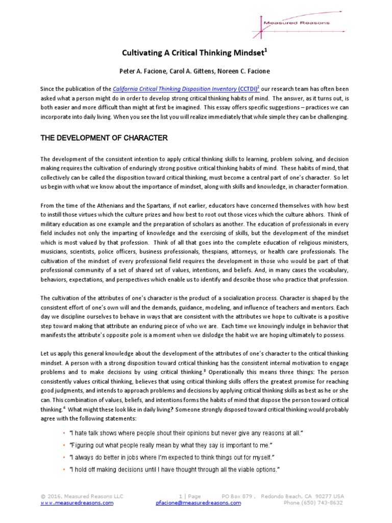 Cultivating A Positive Critical Thinking Mindset | PDF | Critical ...
