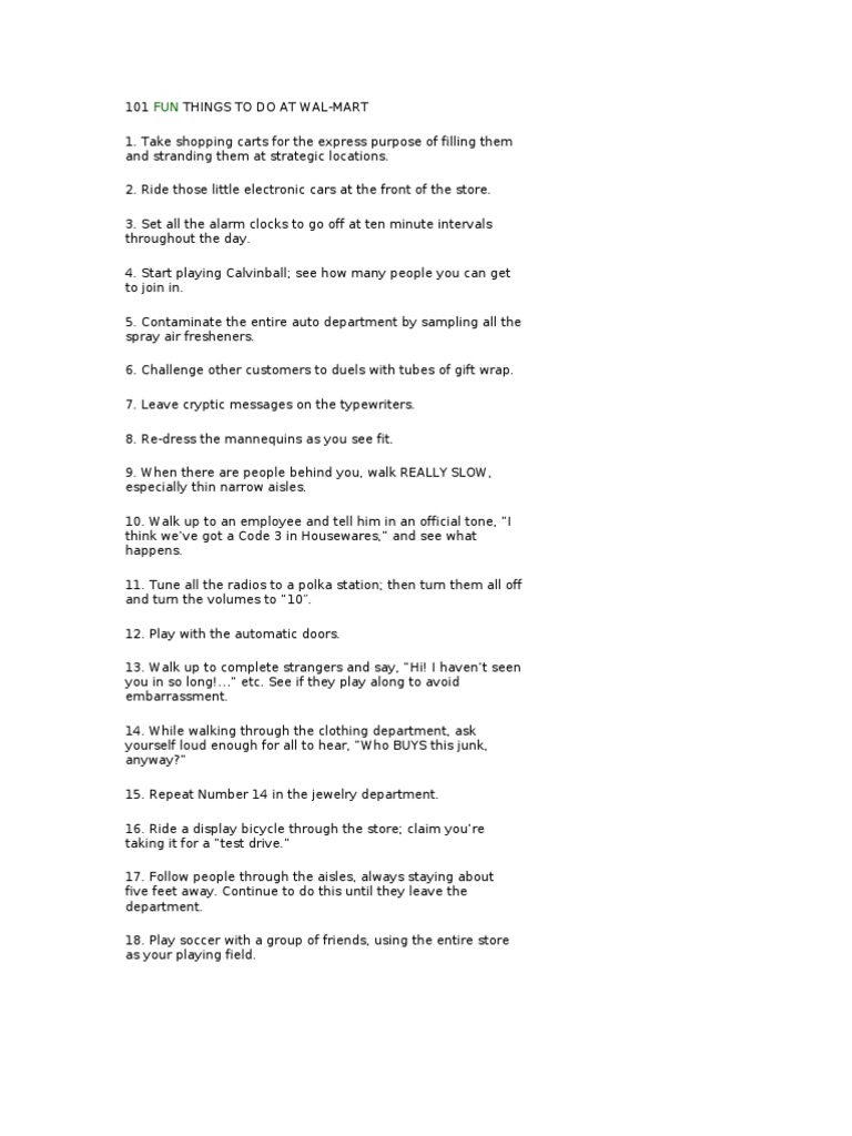 Fun and Funny Walmart Activities | PDF | Leisure