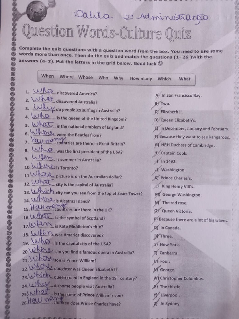 Atividade 16.09.2021 Questions Words Culture Quiz | PDF | Australia