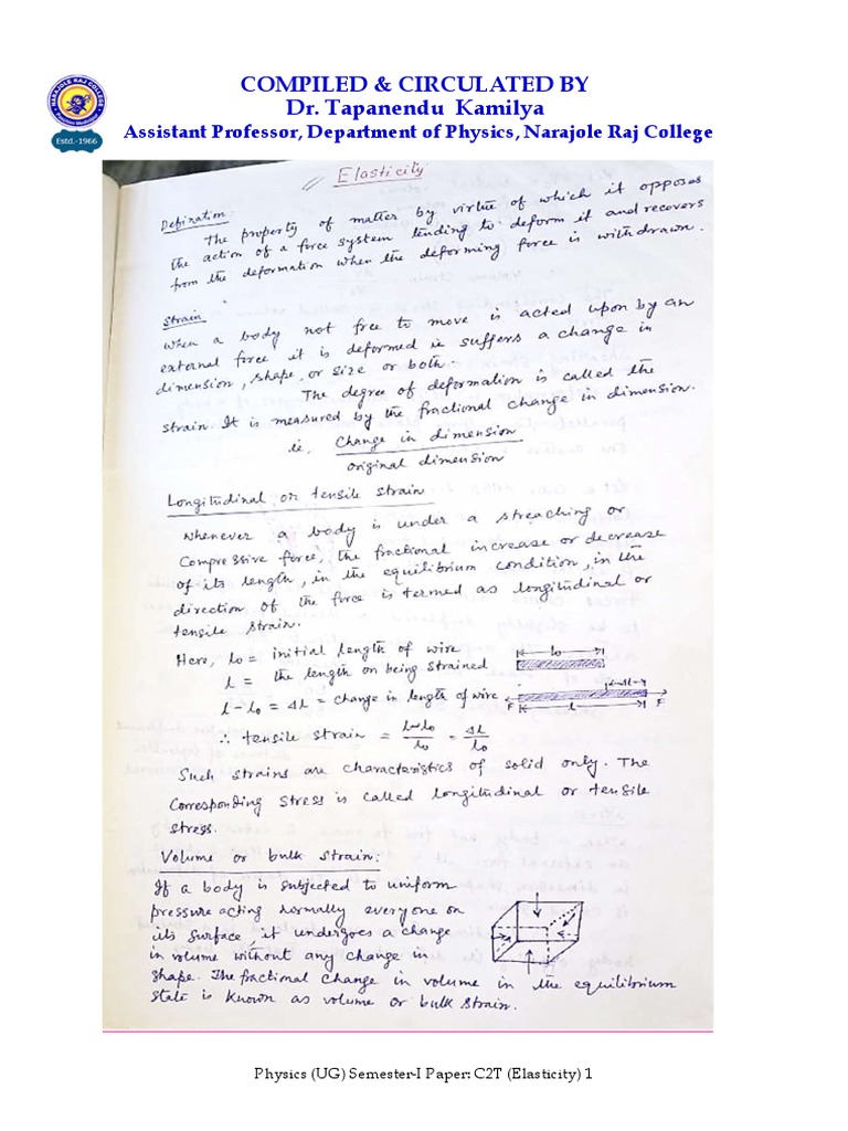 Semester-I Physics: Elasticity Notes | PDF | Physics | Nature