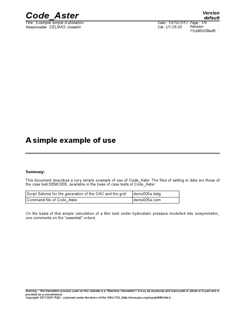 Code - Aster: A Simple Example of Use | PDF | Computing