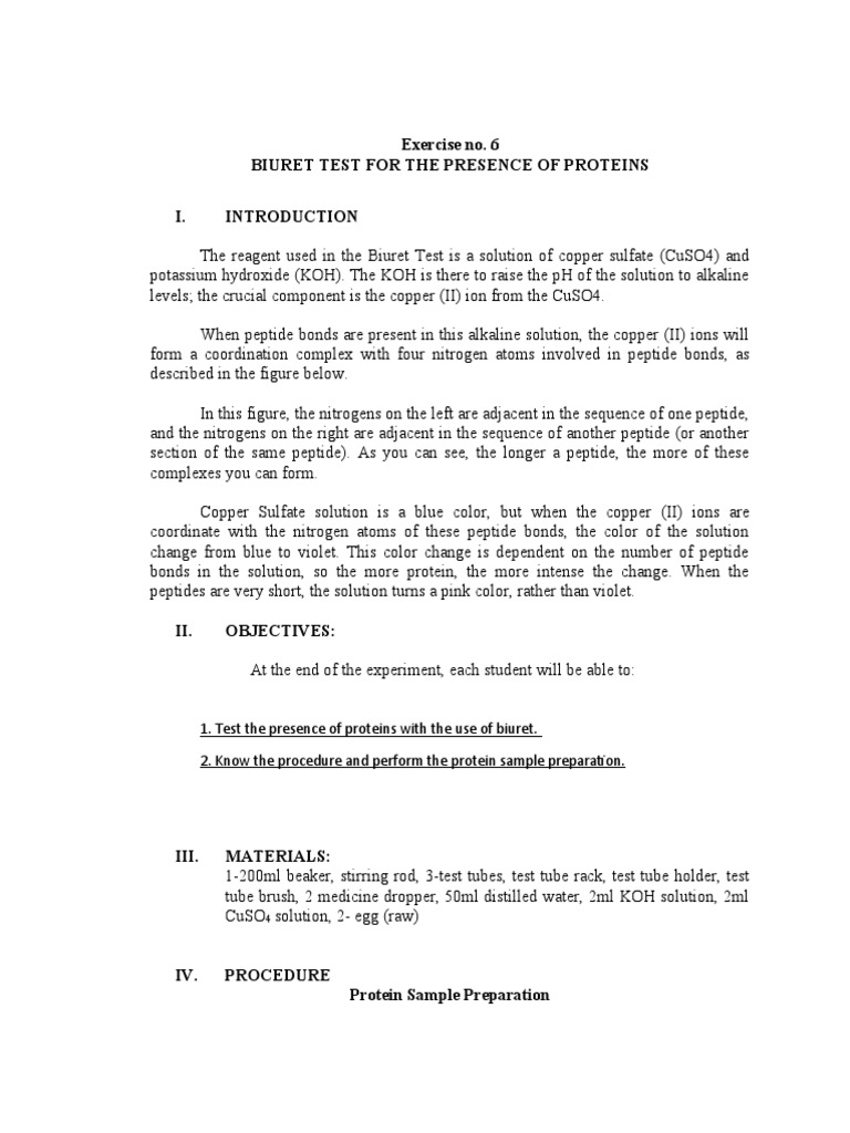 Biuret Test for Protein Detection | PDF | Egg White | Chemical Substances