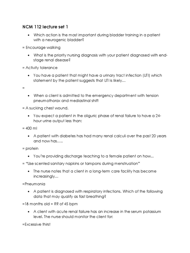 NCM 112 Lecture Notes | PDF | Urinary Tract Infection | Common Cold