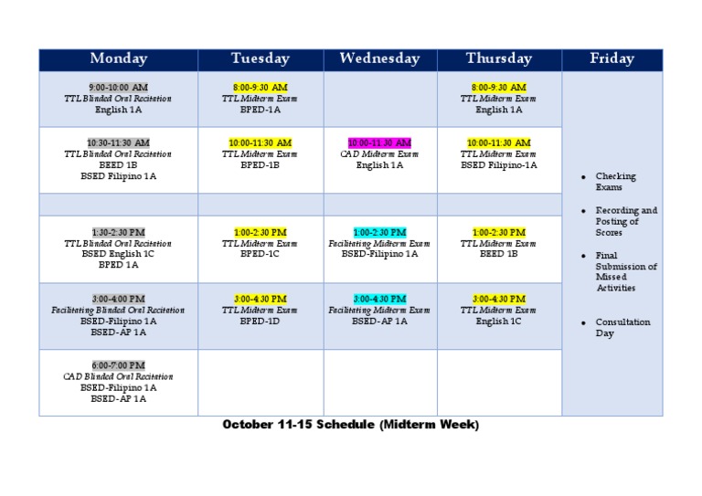 Midterm Week Schedule | PDF