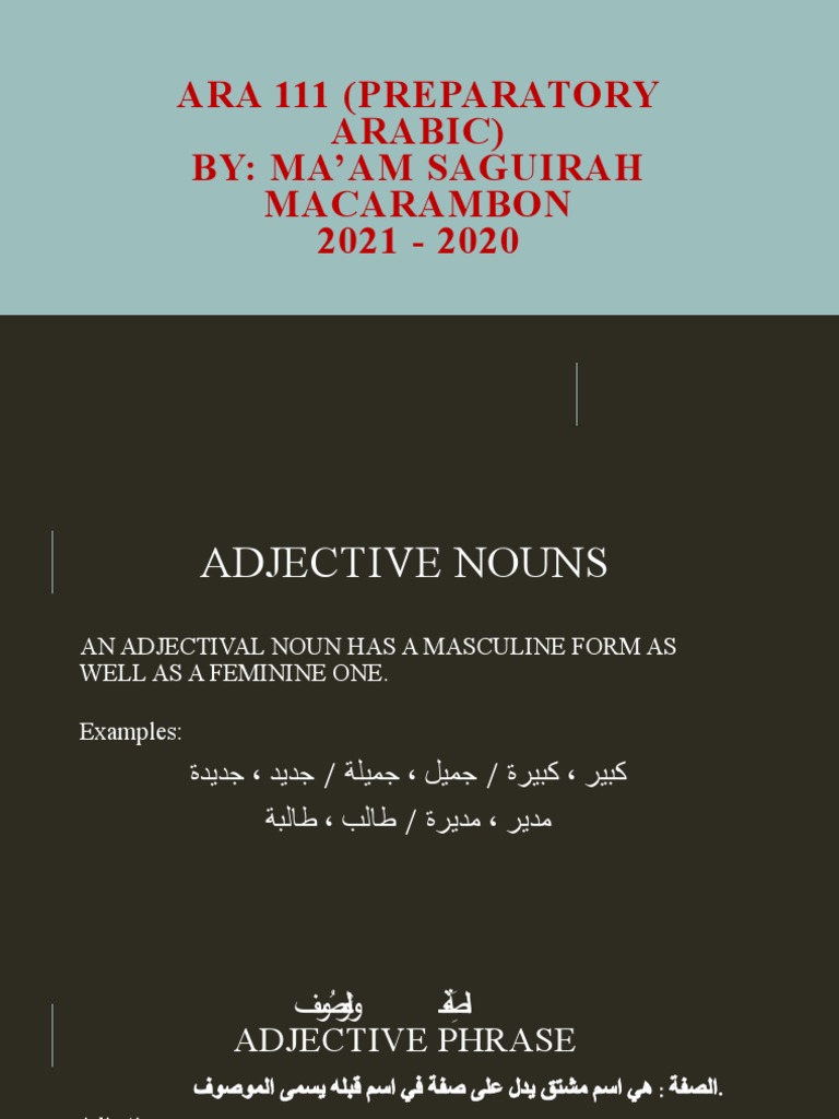 ARA 111 (PREPARATORY ARABIC) - First Sem 2021 | PDF | Grammatical ...