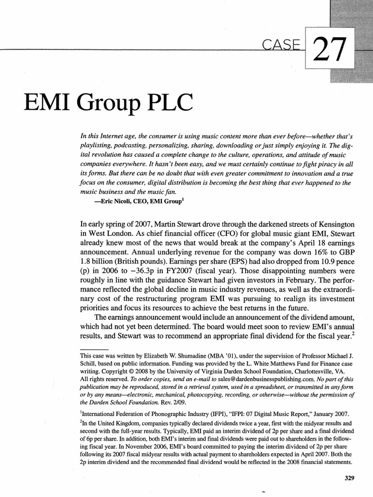 Case 27 Emi Group PLC | PDF | Dividend | Equity (Finance)