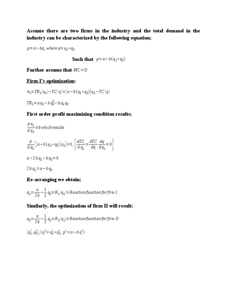 Cournot's Model of Duopoly | PDF