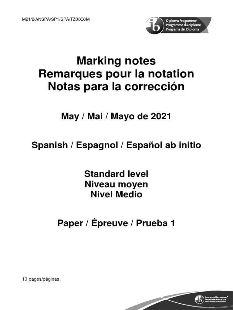 Spanish Ab Initio Paper 1 SL Markscheme Spanish | PDF | Évolution de ...