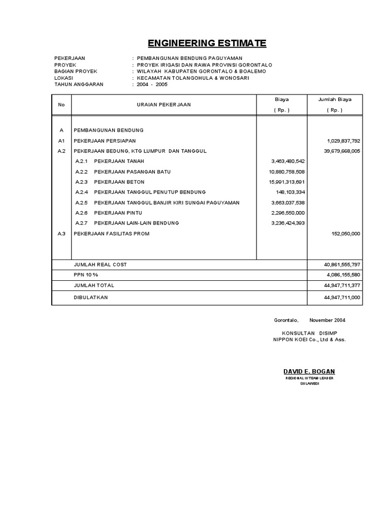 89 RAB (Enginering Estimate) Bendung Paguyaman | PDF