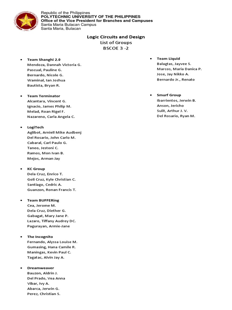 BSCOE 3-2 - Logic Circuit and Design - Groupings | PDF