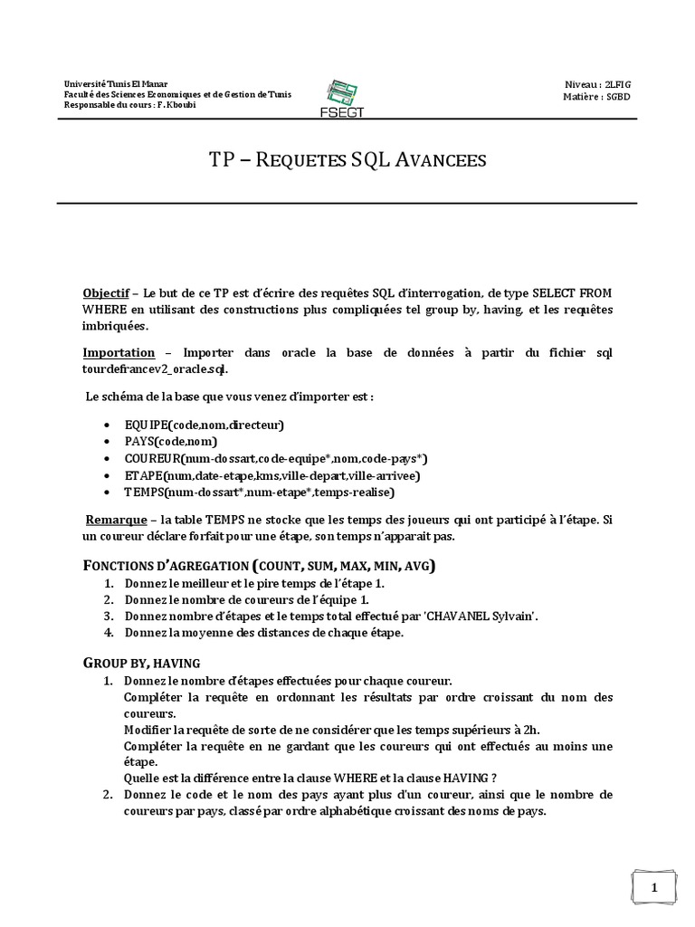 TP SQL | PDF | SQL | Bases de données