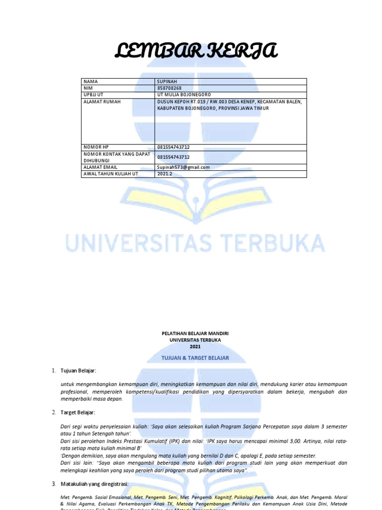 Lembar Kerja Untuk Latihan Mahasiswa UT Sby | PDF