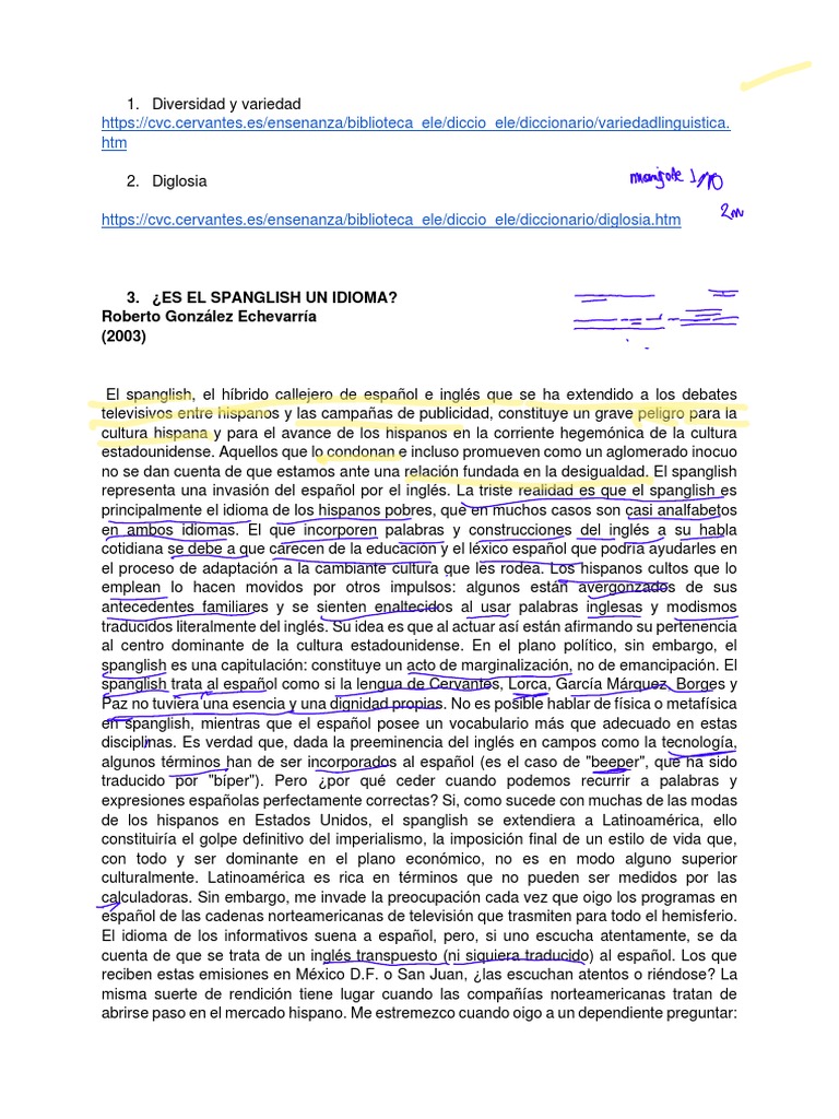 El Spanglish: Debate Lingüístico y Cultural | PDF | Lengua española ...