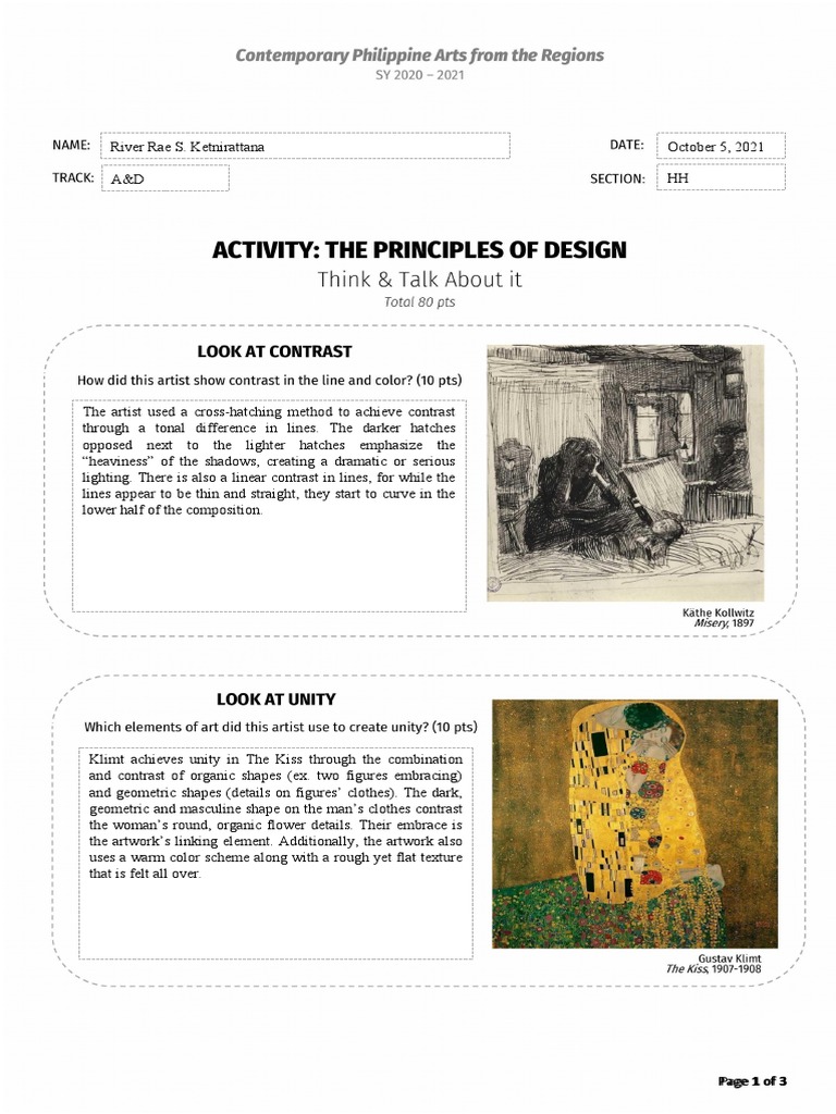 Principles of Design Worksheet KETNIRATTANA | PDF | Composition (Visual ...