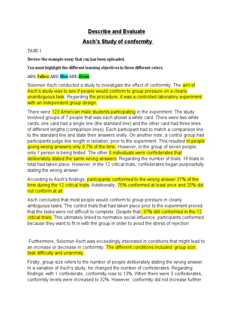 Describe and Evaluate Conformity 20 Marks Essay Deconstruction Task ...