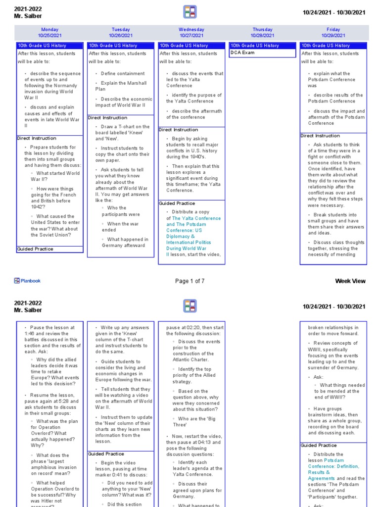 10th Grade US History Lesson Plans Q2 Week 3 | PDF | Global Politics ...