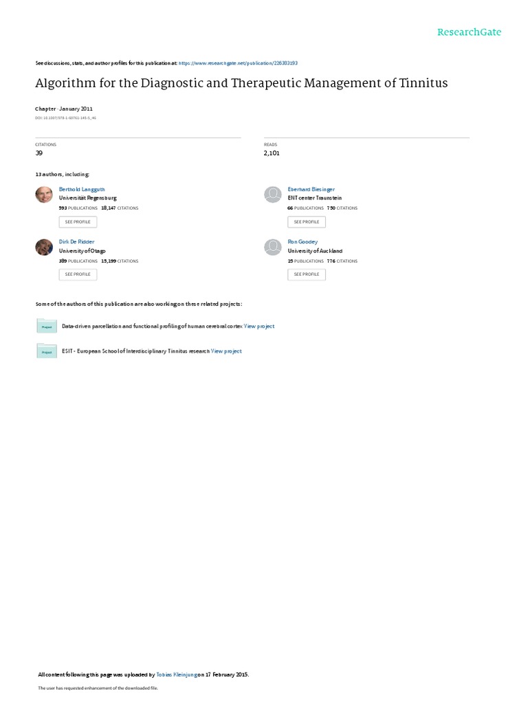 Algorithm For The Diagnostic and Therapeutic Management of Tinnitus ...