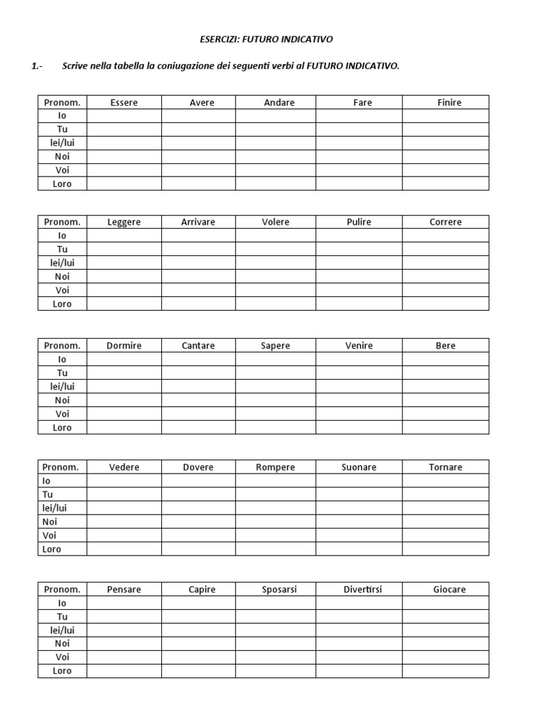 B4 Ficha 1-B Esercizi Futuro Semplice (VACIO) | PDF