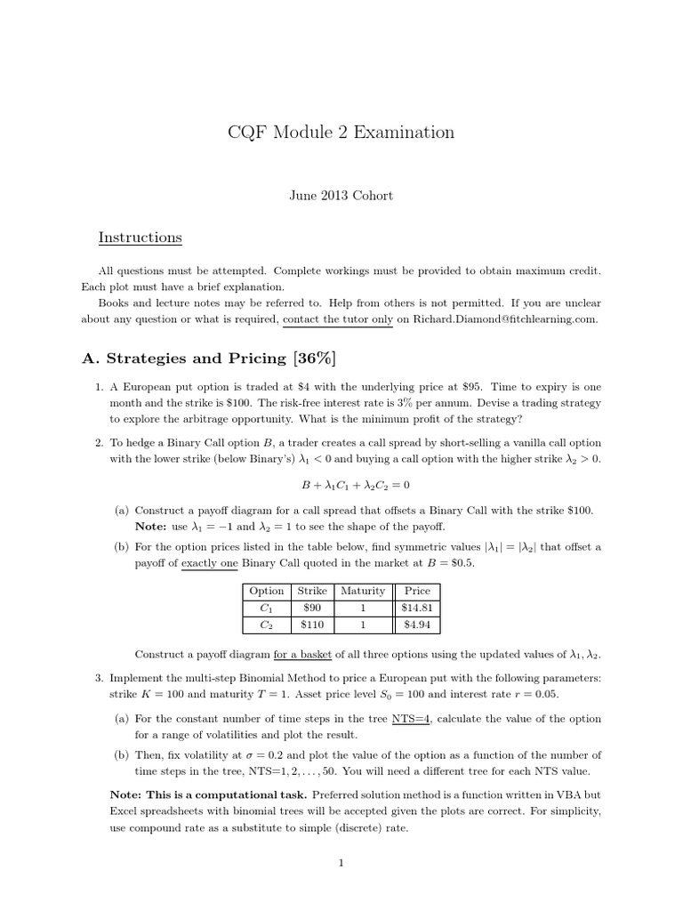 CQF Module 2 Examination: Instructions | PDF | Option (Finance) | Value ...