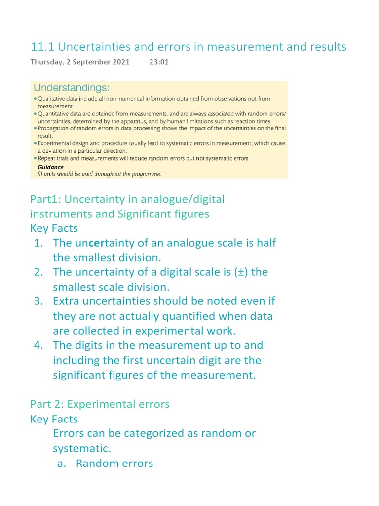 11.1 Uncertainties and Errors in Measurement and Results | PDF ...