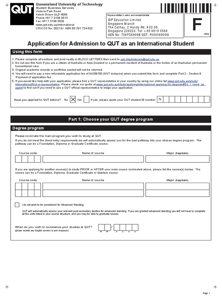 0) QUT International Student Form | PDF | University And College ...