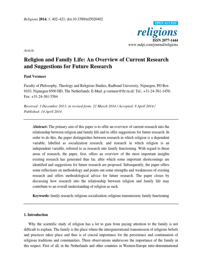 Religions: Religion and Family Life: An Overview of Current Research ...