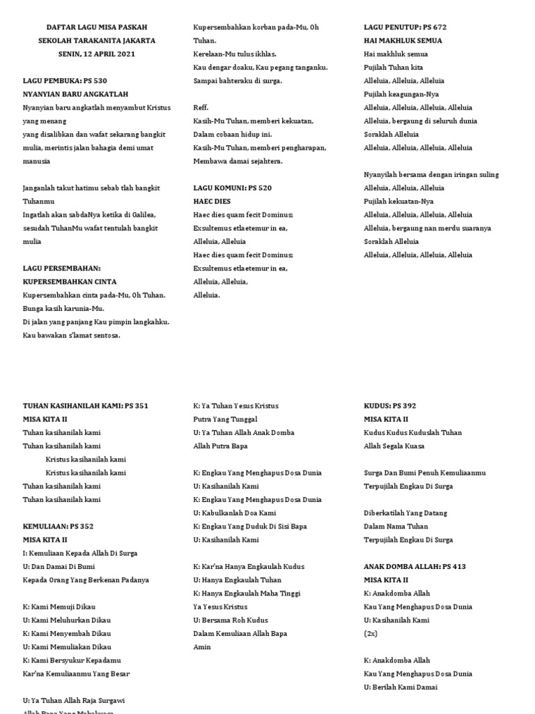 Daftar Lagu Misa Paskah | PDF