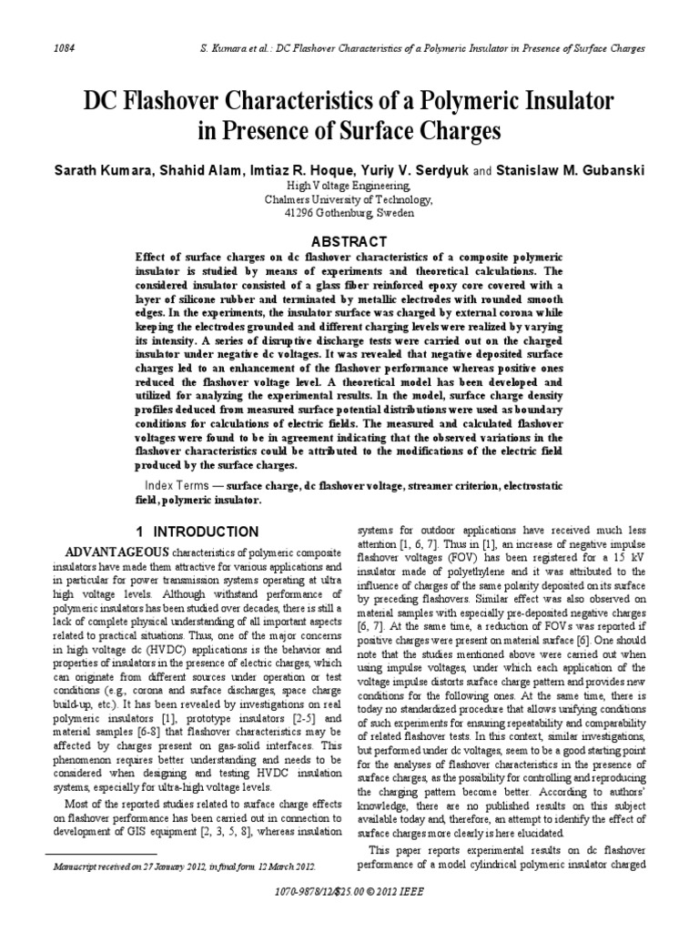DC Flashover Characteristics of A Polymeric Insulator | PDF | Insulator ...