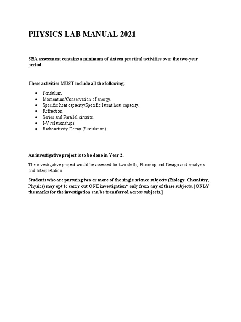 Physics Lab Manual 2021 | PDF | Pendulum | Momentum
