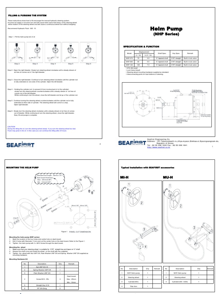 Seafirst Hydraulic Steering Installation Guide | PDF | Pump | Valve
