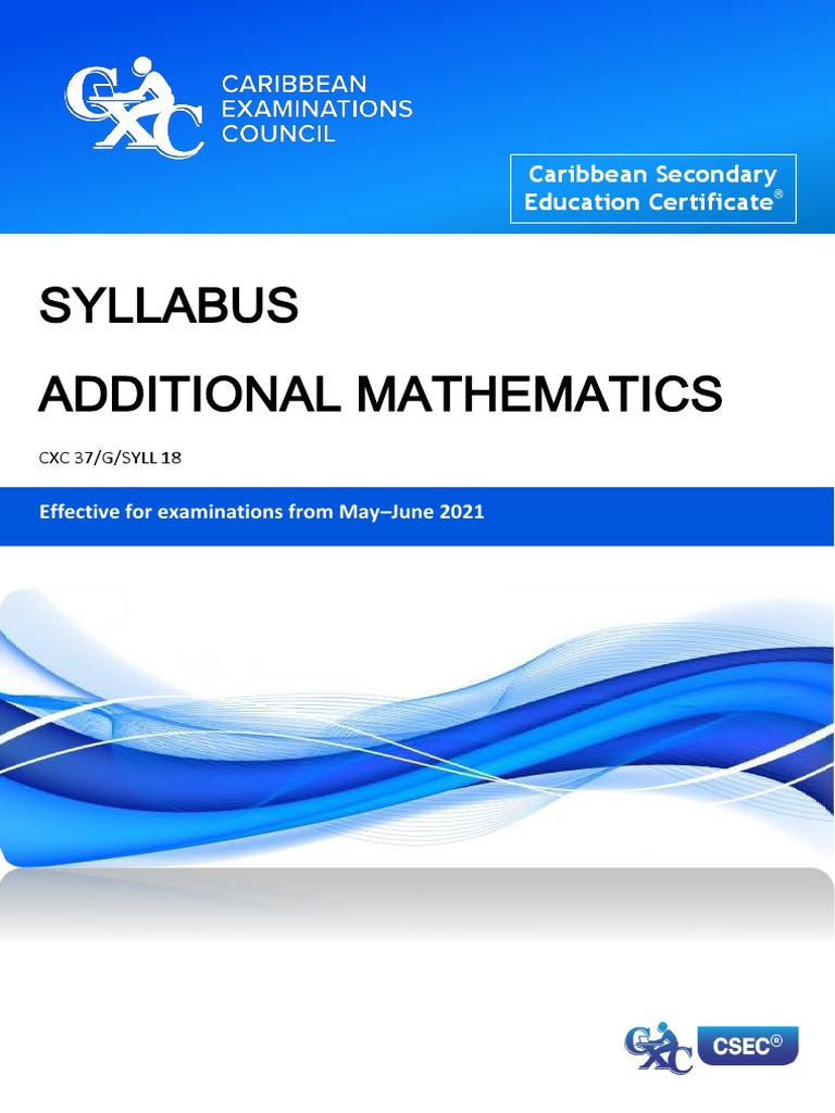 CSEC Additional Mathematics Syllabus Amended 2020 | PDF | Trigonometric Functions | Factorization